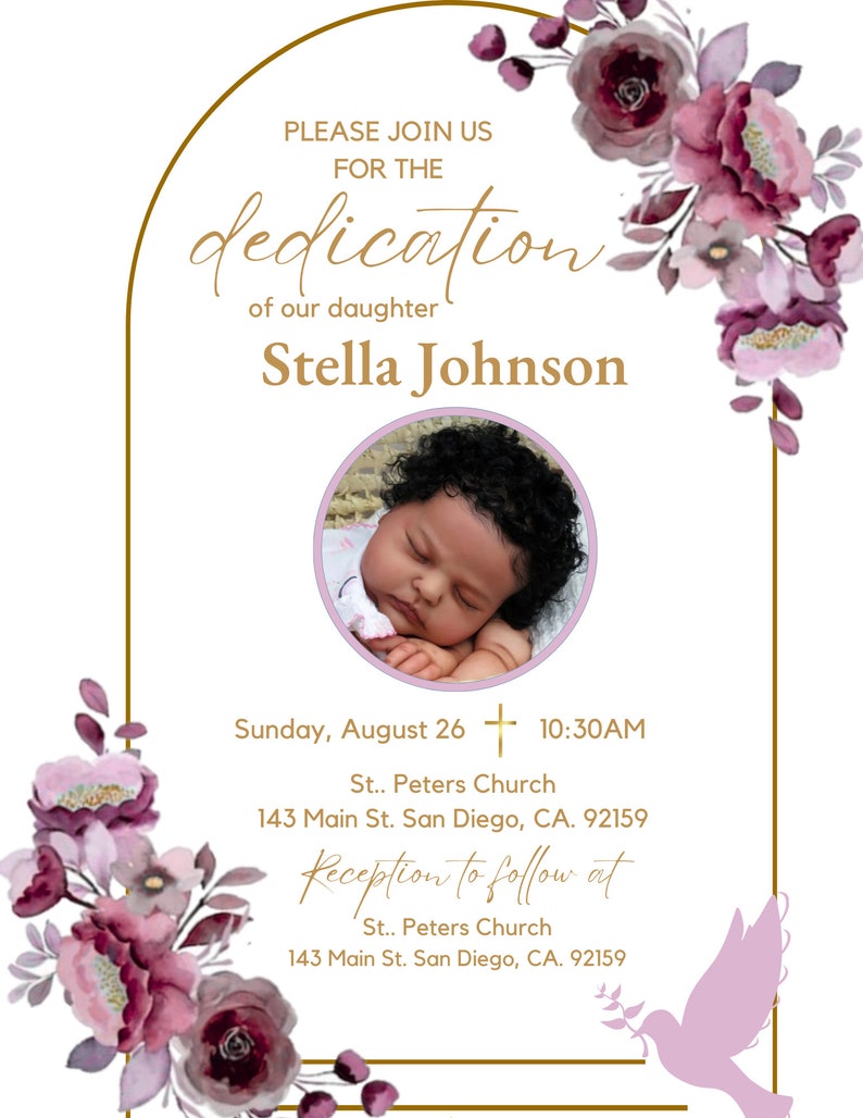 Baby Girl Dedication Digital Invitation - Photo Upload Option - Birth ...