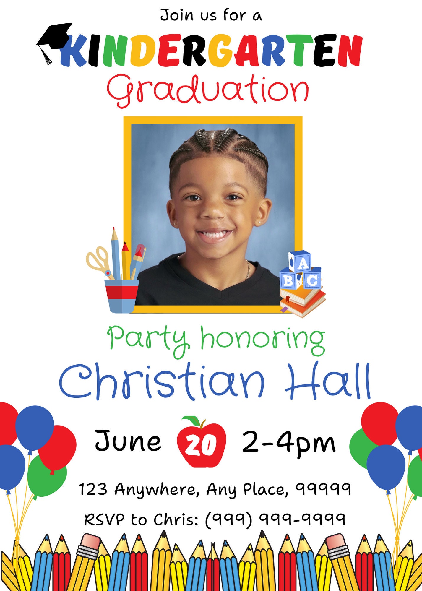 Editable Kindergarten Graduation Invitation - Grad Party Digital Invite ...