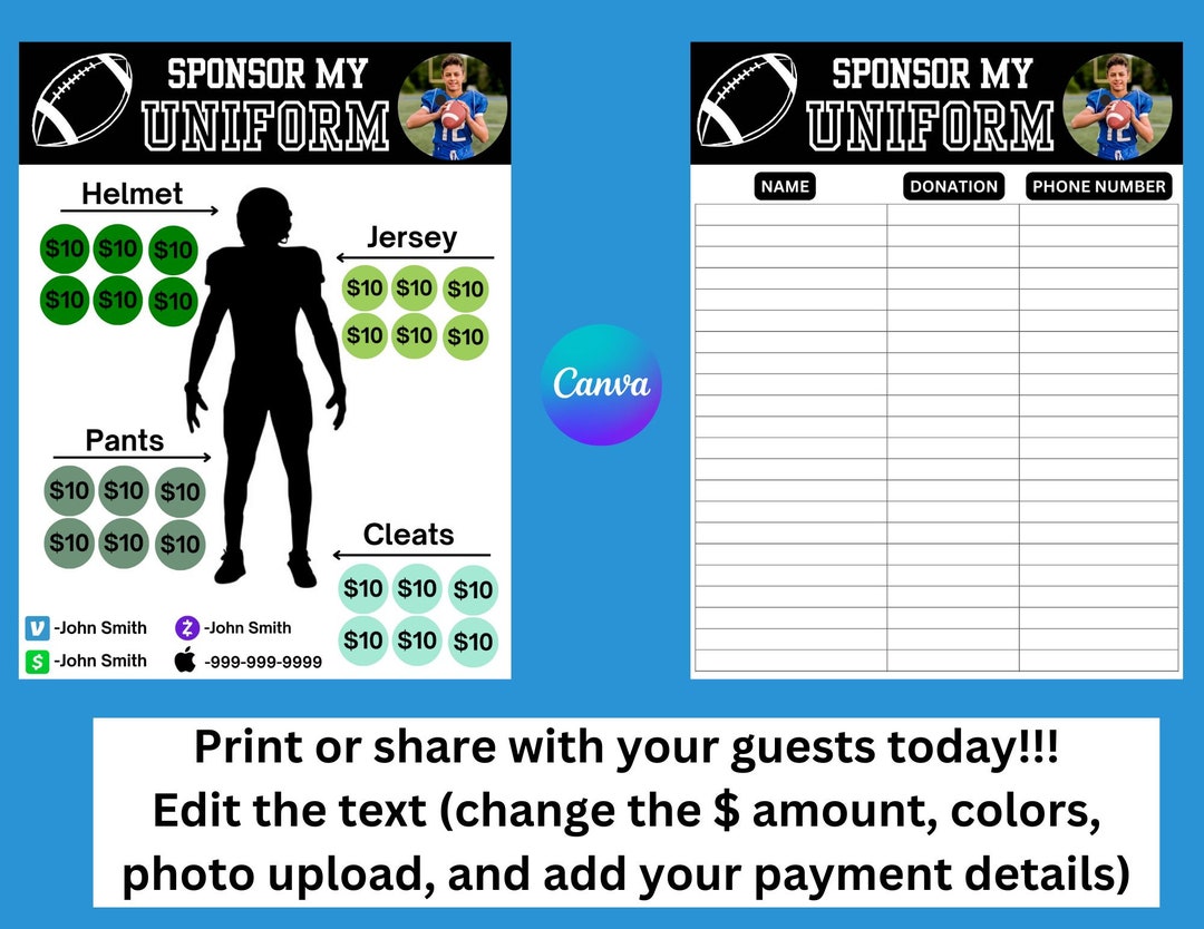 Personalized Football Fundraiser Template-football Sponsor My Uniform ...