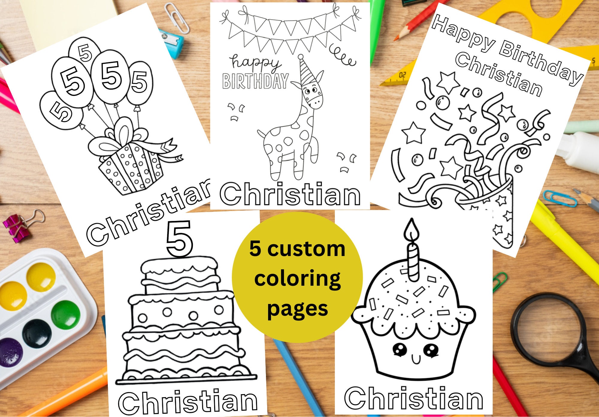 Customizable Birthday Coloring Pages for Kids Personalized Kids ...
