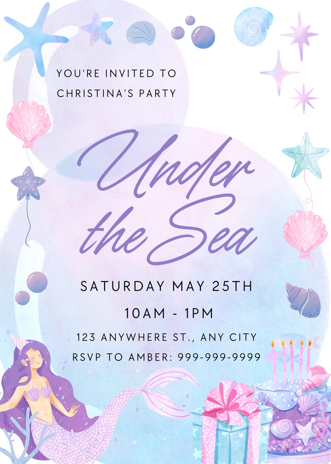 Custom Mermaid Theme Birthday Party Digital Invitation - Under the Sea ...