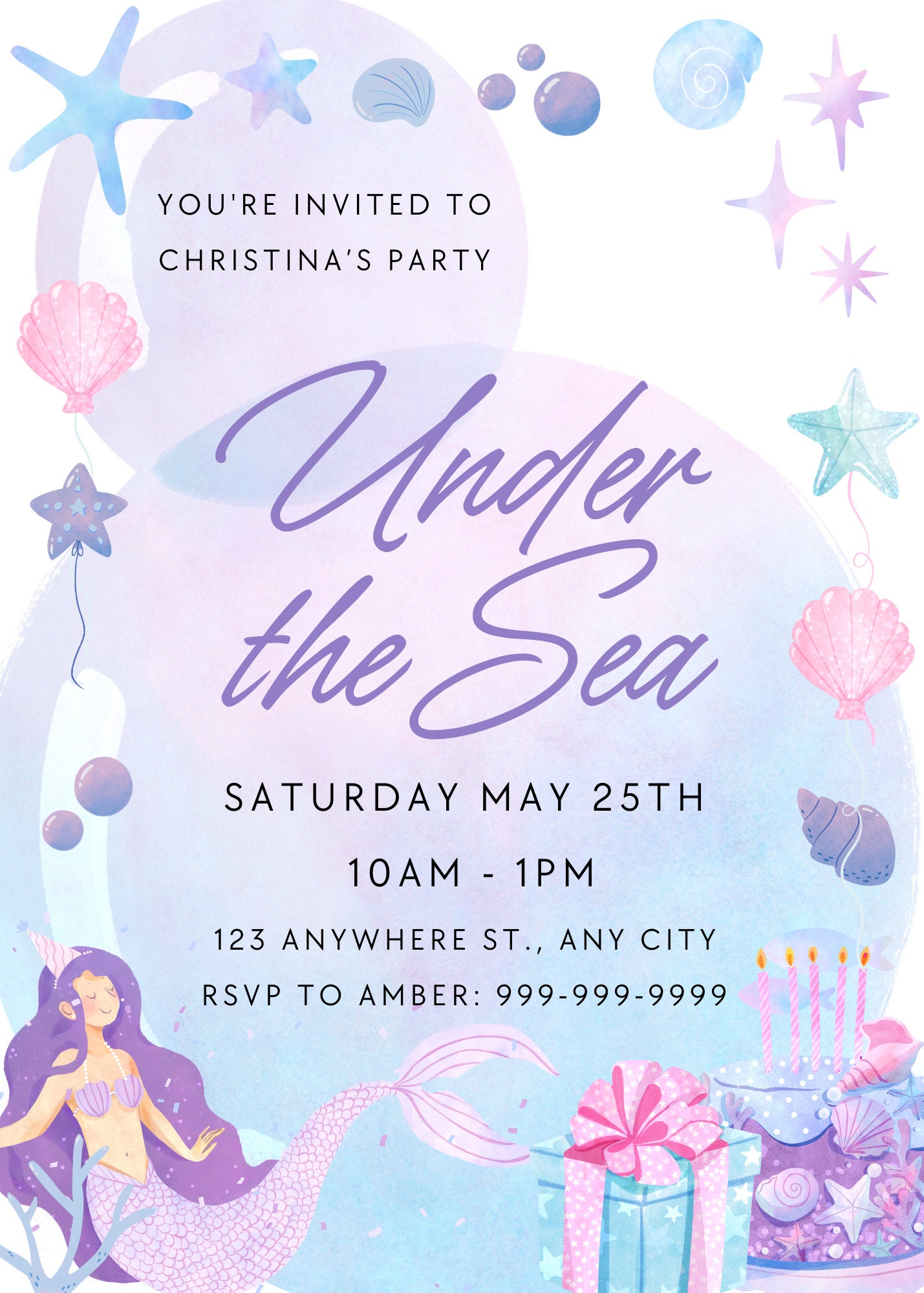 Custom Mermaid Theme Birthday Party Digital Invitation - Under the Sea ...