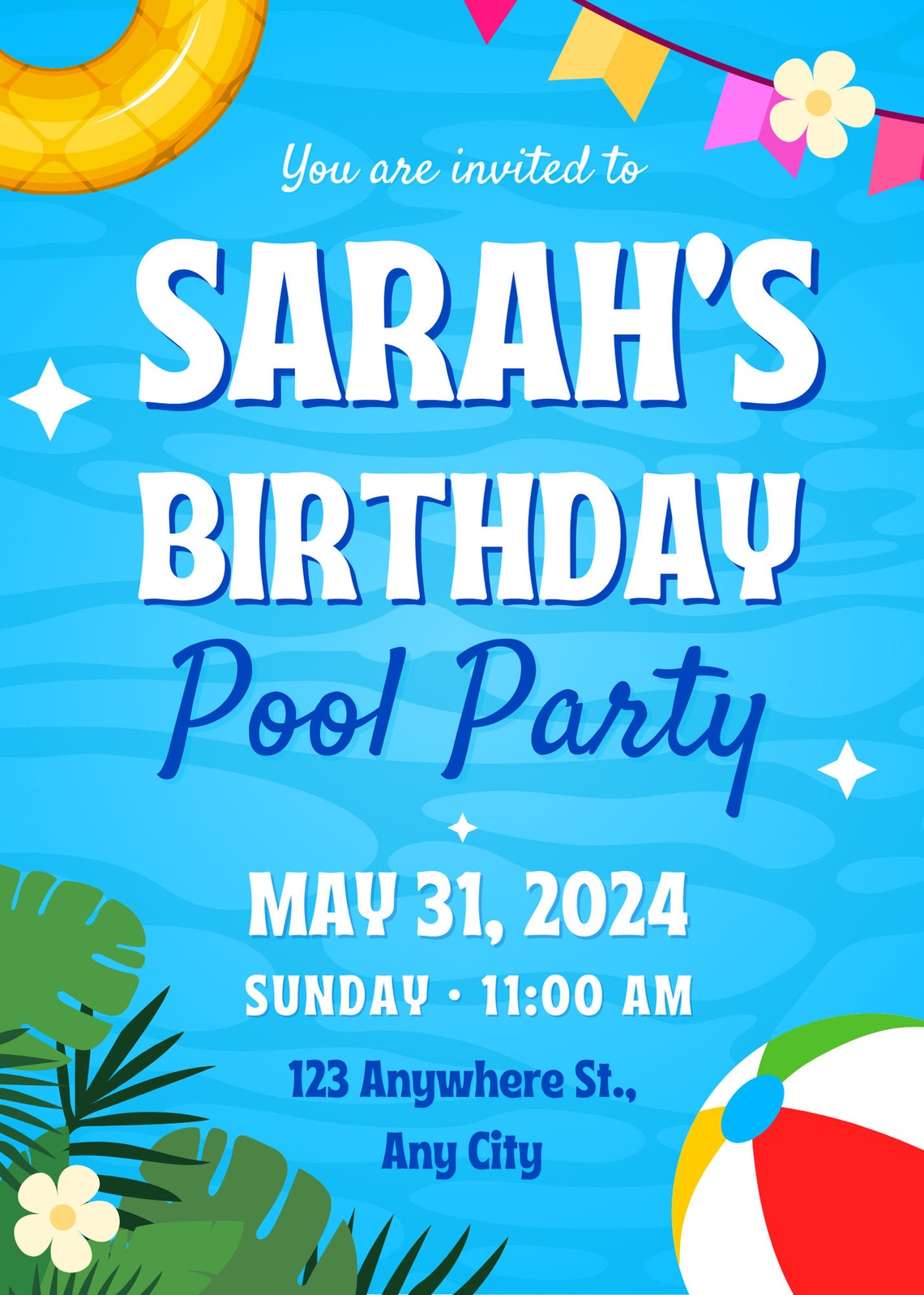 Personalized Summer Pool Party Digital Invitation - Pool Birthday ...