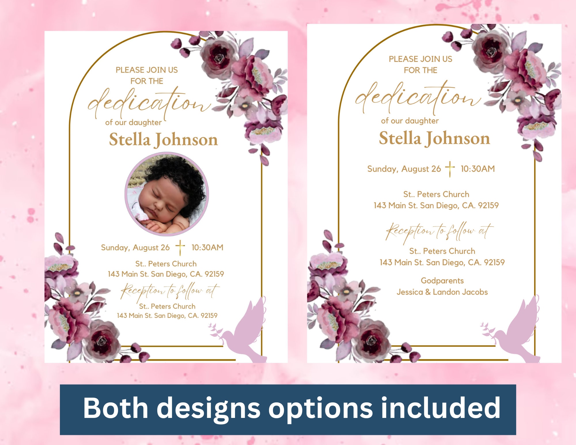 Baby Girl Dedication Digital Invitation - Photo Upload Option - Birth ...