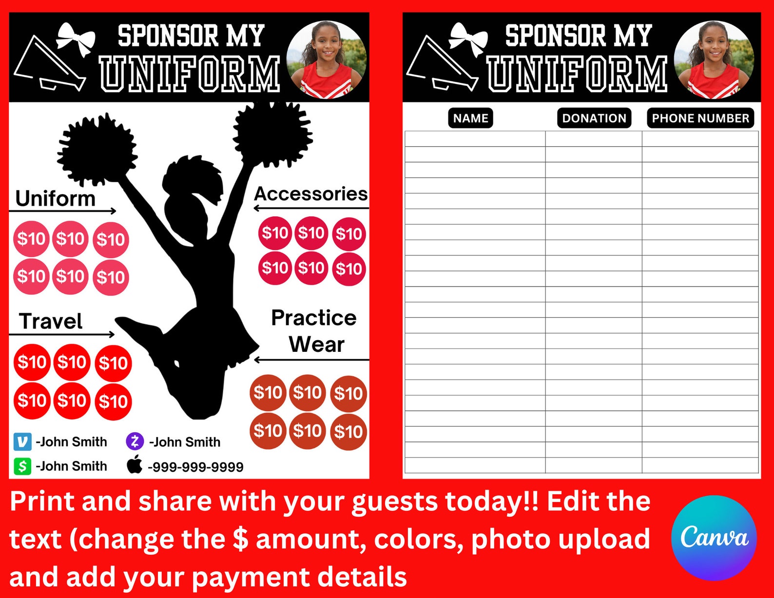 Personalized Cheer Fundraiser Template-cheer Sponsor My Uniform Sheet ...