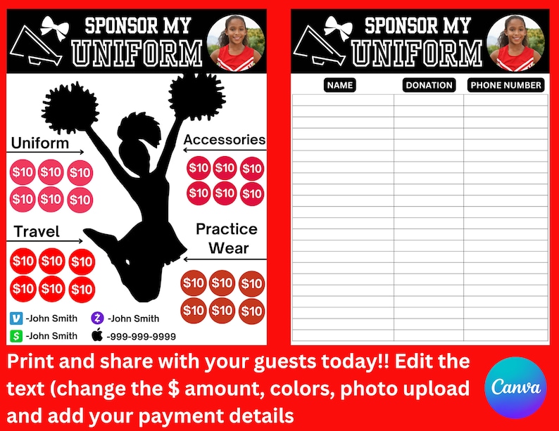 Personalized Cheer Fundraiser Template-cheer Sponsor My Uniform Sheet ...