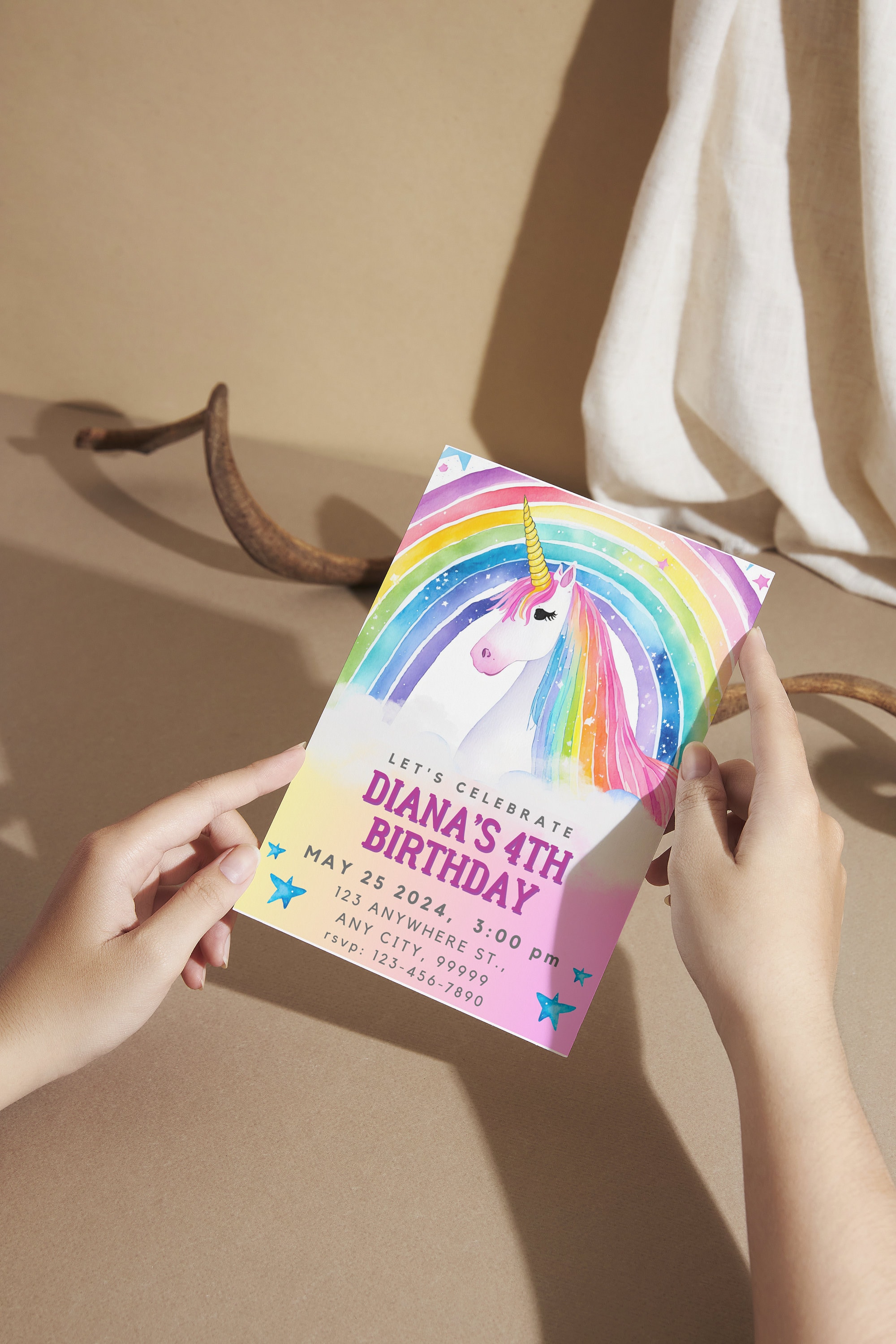 Magical Unicorn Theme Birthday Party Digital Invitation - Rainbow ...