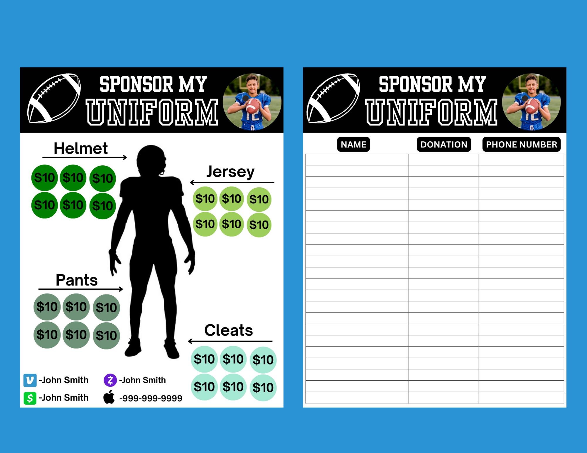 Personalized Football Fundraiser Template-football Sponsor My Uniform ...