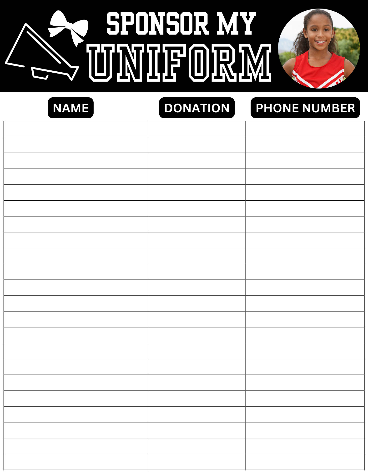 Personalized Cheer Fundraiser Template-cheer Sponsor My Uniform Sheet ...