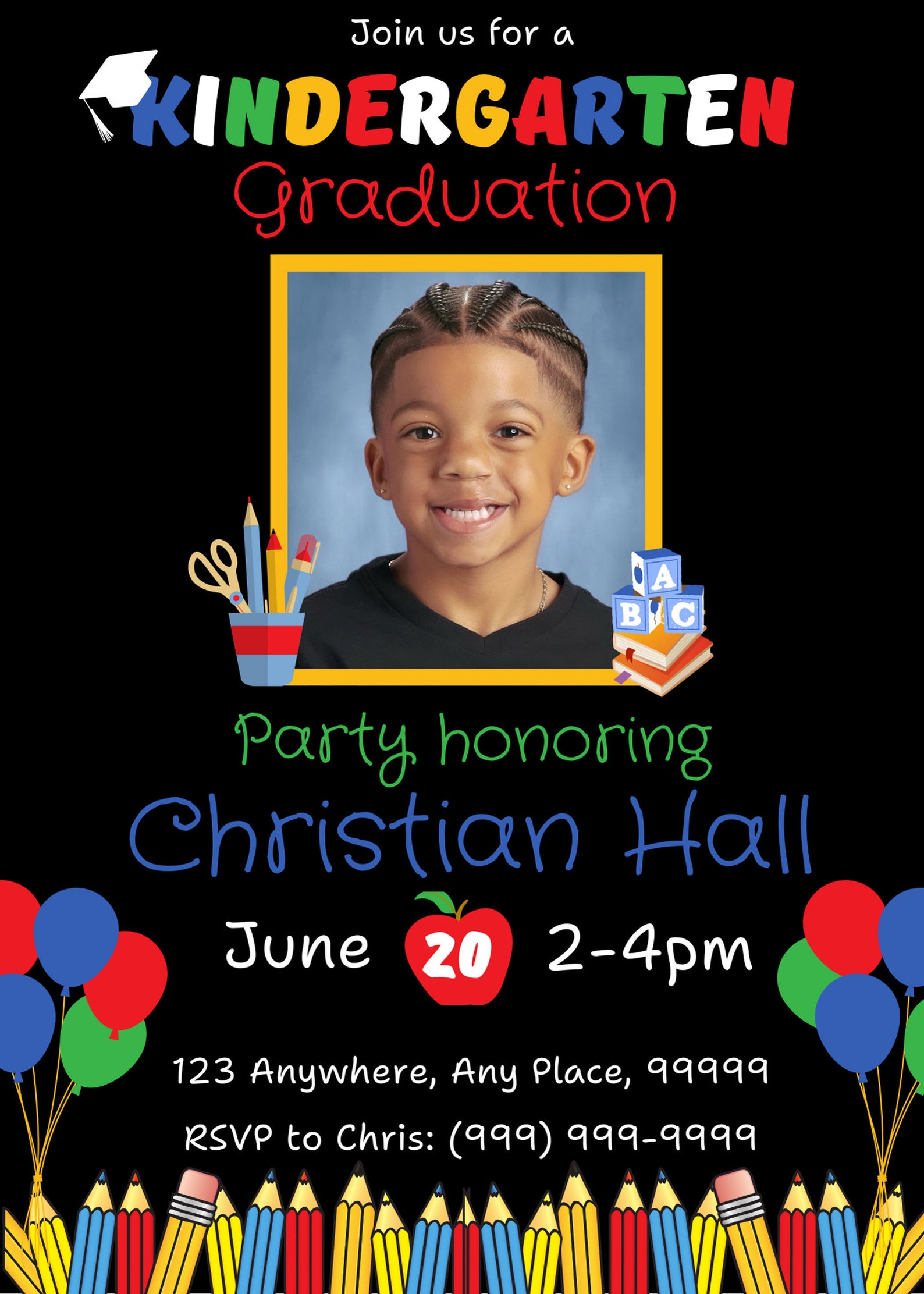 Editable Kindergarten Graduation Invitation - Grad Party Digital Invite ...
