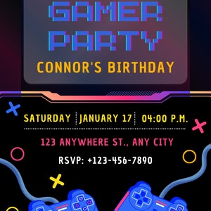 Personalized Video Game Theme Digital Invitation, Level up Birthday ...