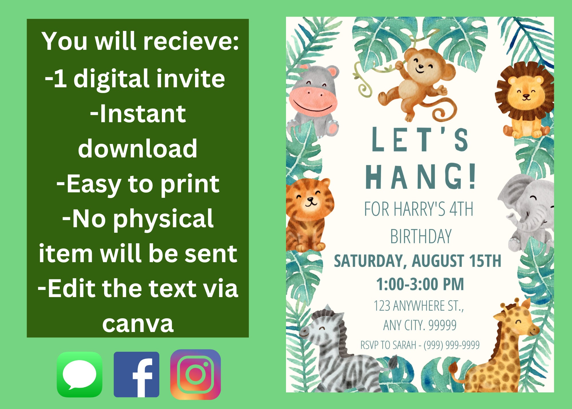 Personalized Zoo Birthday Invitation- Zoo Theme Invite for Kids ...