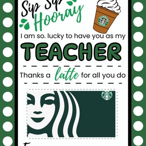Teacher STARBUCKS Gift Card Holder - 5x7 DIGITAL FILE - Thank You ...