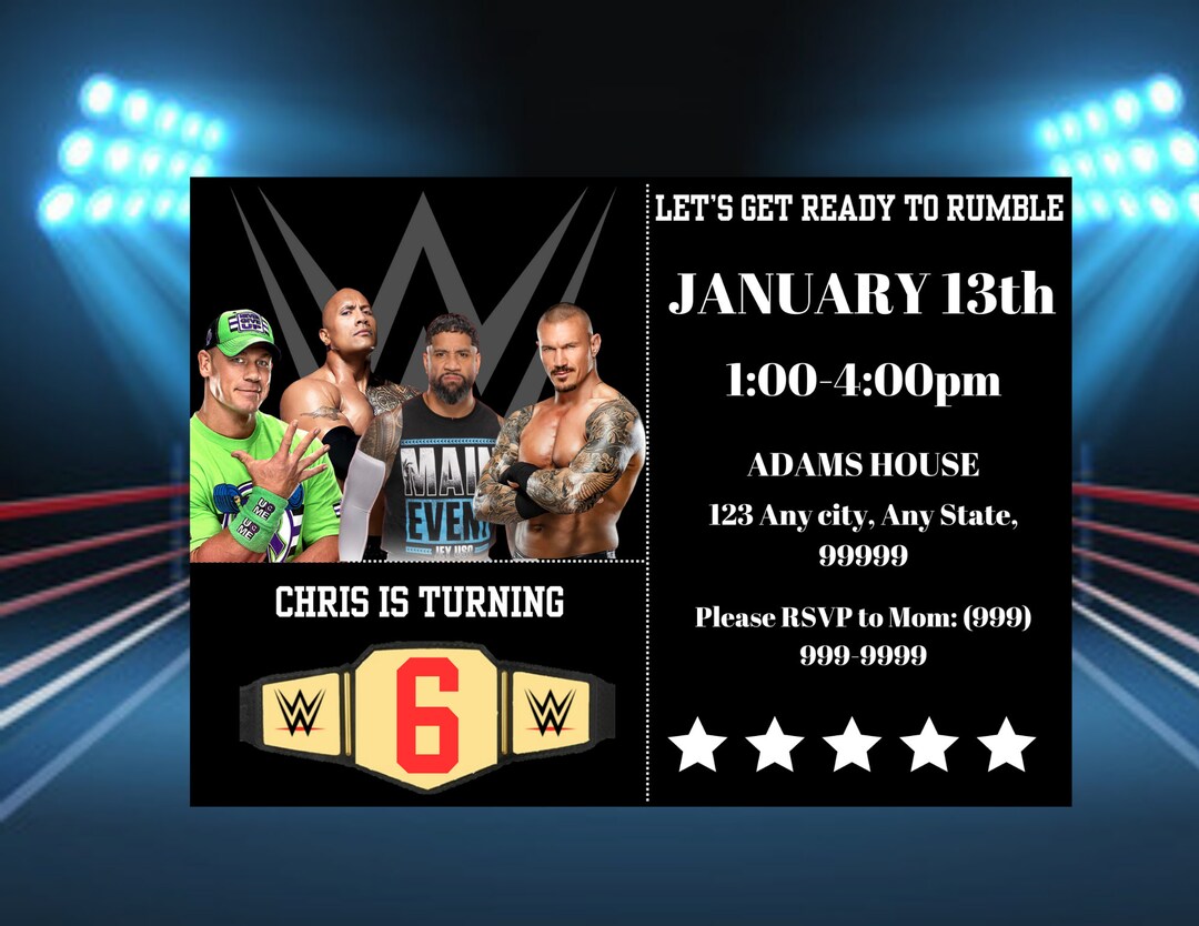 WWE Superstars Birthday Invitation Kids Digital Invite Smackdown ...