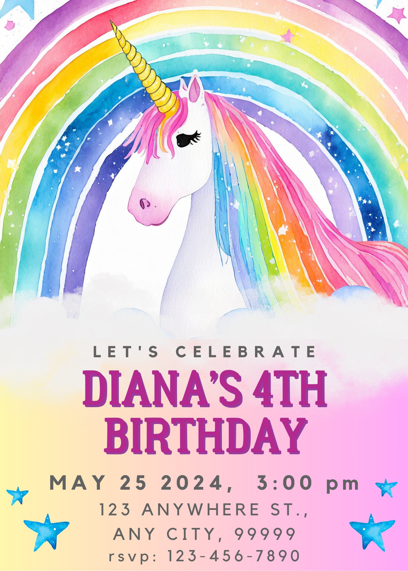 Magical Unicorn Theme Birthday Party Digital Invitation - Rainbow ...