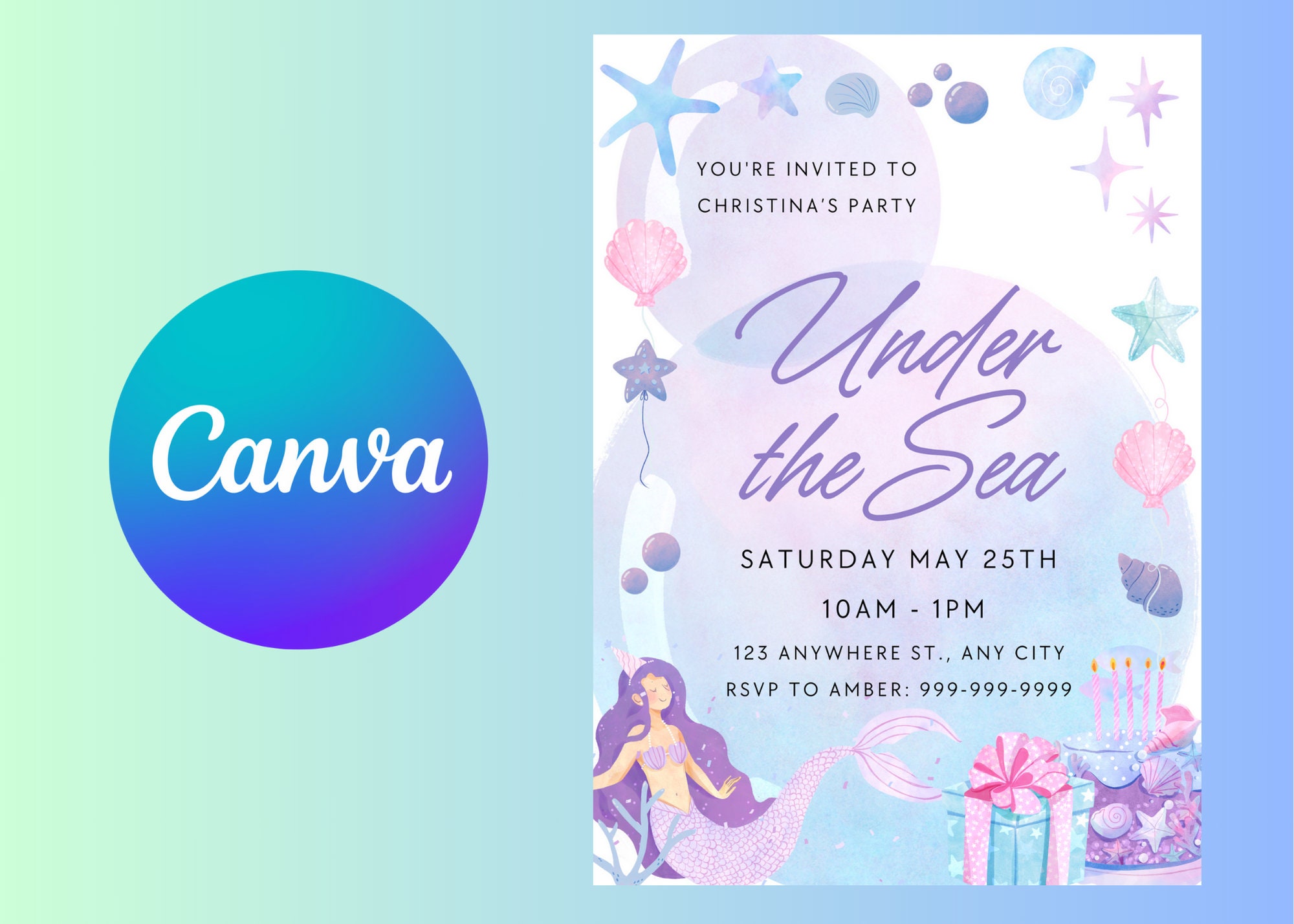 Custom Mermaid Theme Birthday Party Digital Invitation - Under the Sea ...