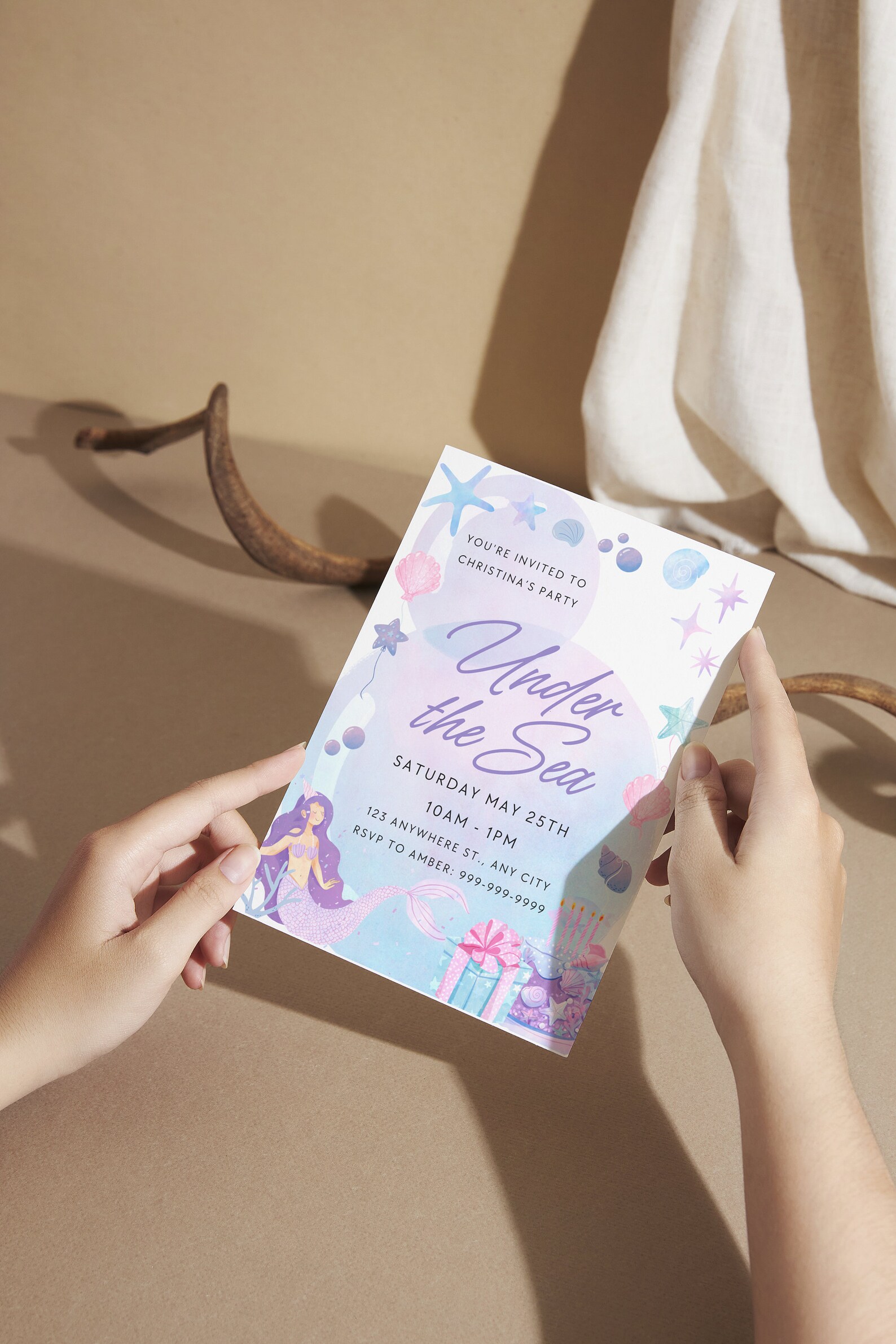 Custom Mermaid Theme Birthday Party Digital Invitation - Under the Sea ...