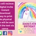 Magical Unicorn Theme Birthday Party Digital Invitation - Rainbow ...