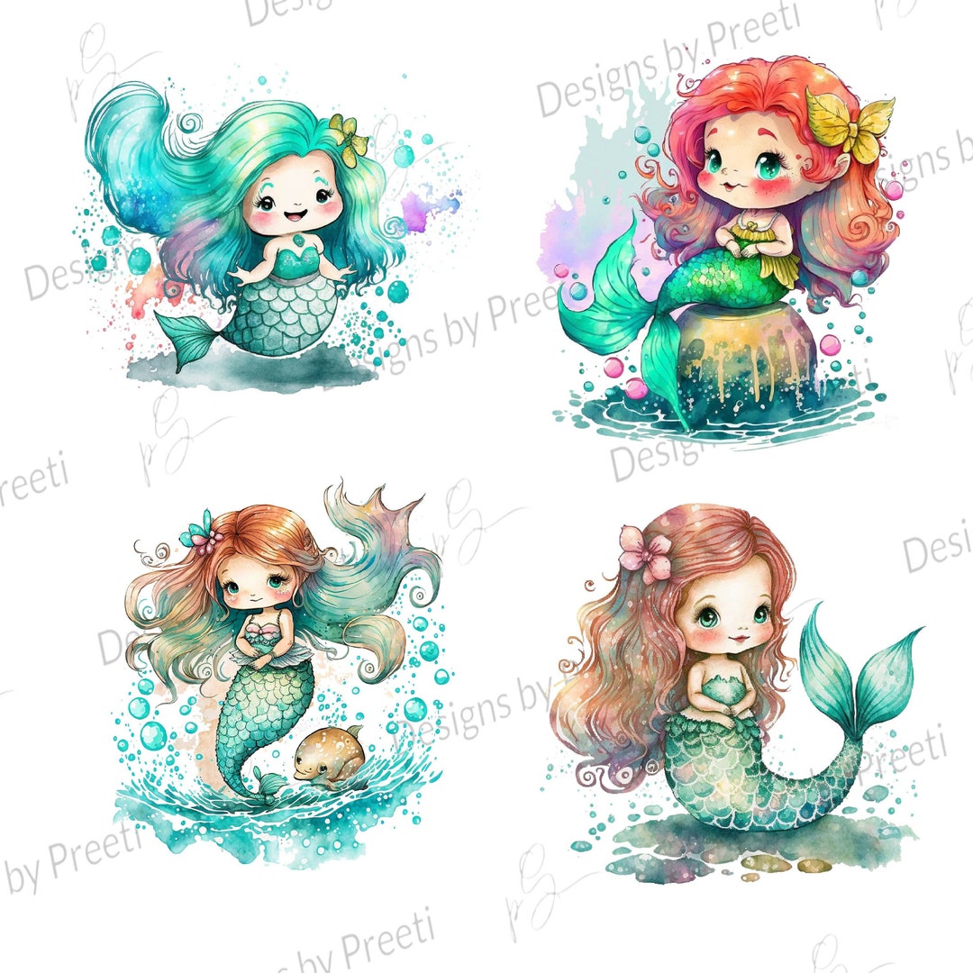 Little Mermaid PNG SVG Clipart, Cute Mermaids, SVG, Png, Little Mermaid ...