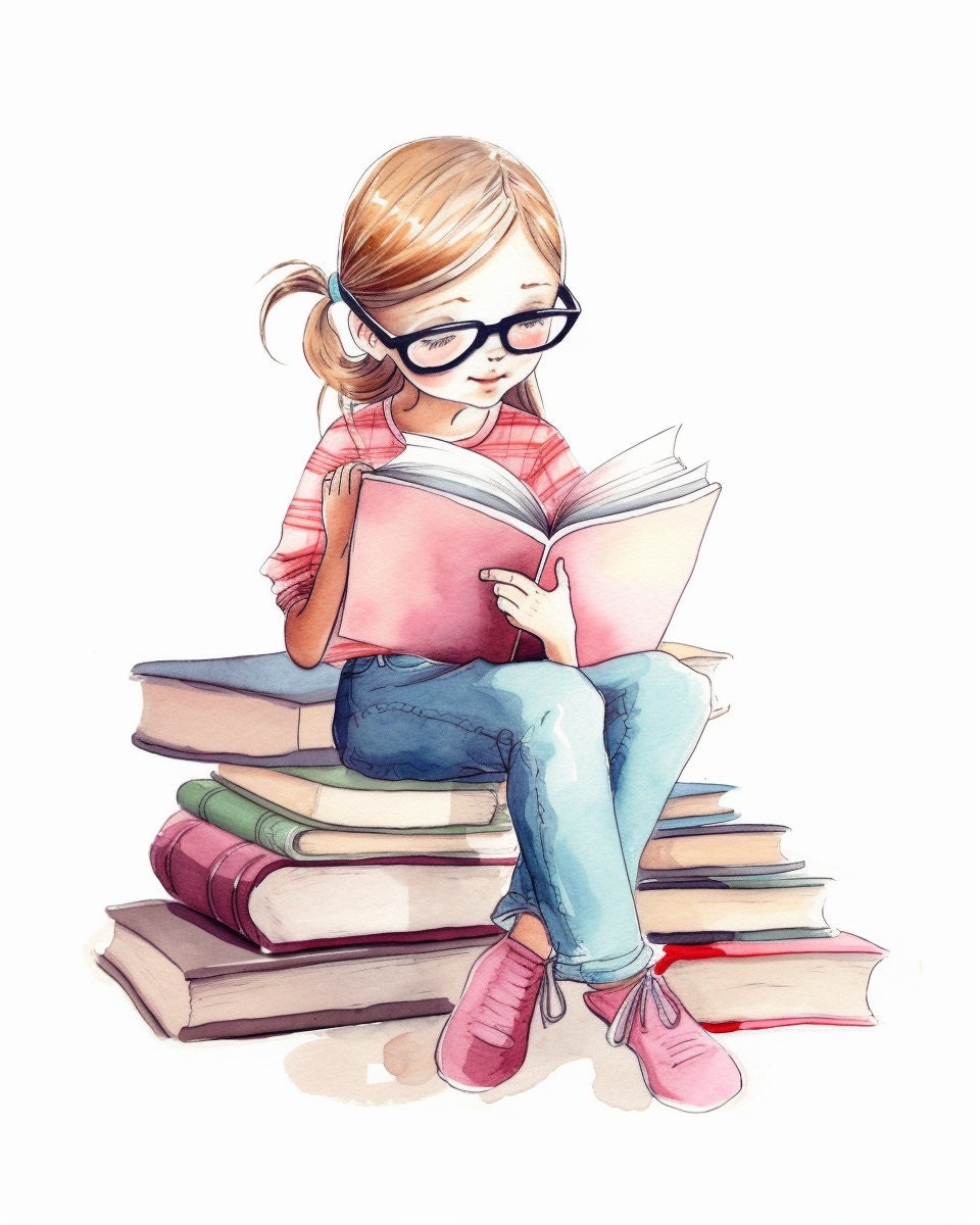 Reading Girl Clipart, Watercolor Book Sublimation, Png,student Girl ...