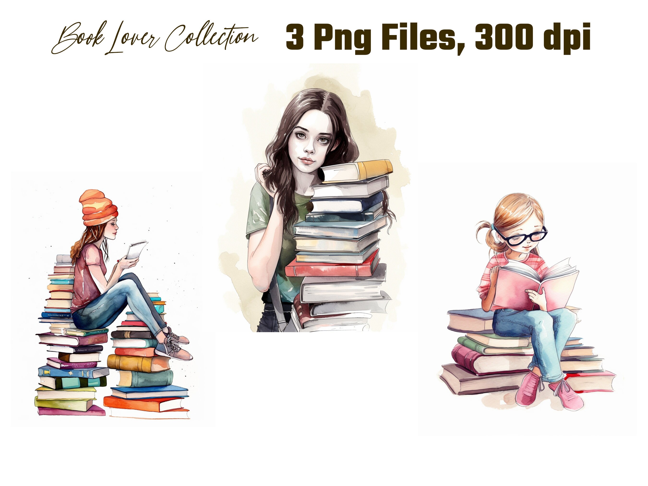 Reading Girl Clipart Watercolor Book Sublimation Pngstudent - Etsy