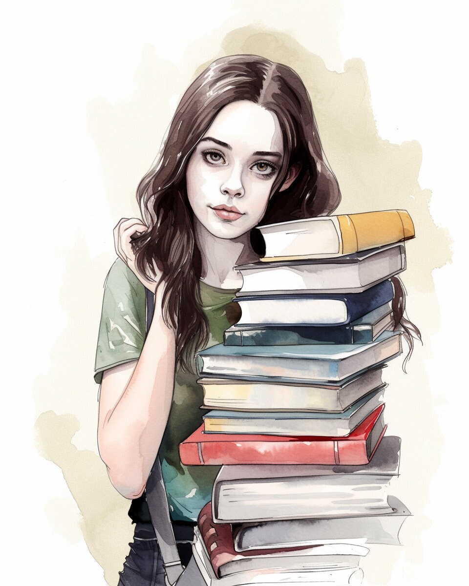 Reading Girl Clipart Watercolor Book Sublimation Pngstudent - Etsy