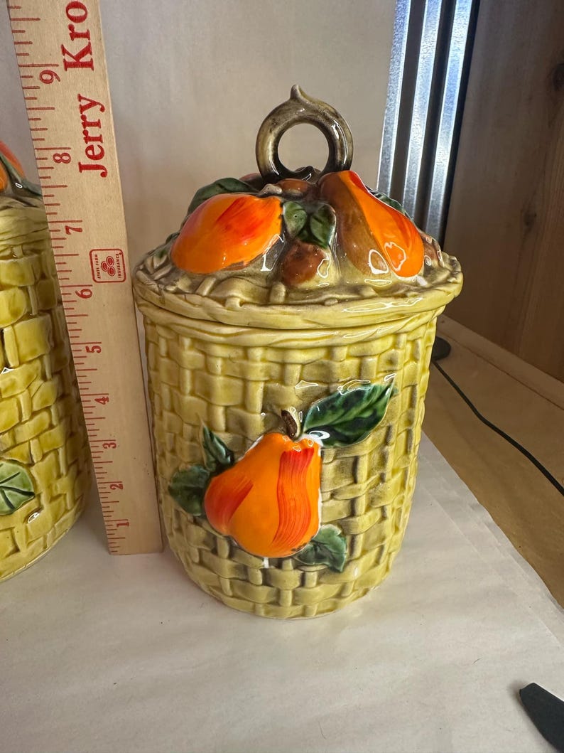 Vintage Lefton Japan Ceramic Fruit Basket Weave Canister Set - Etsy