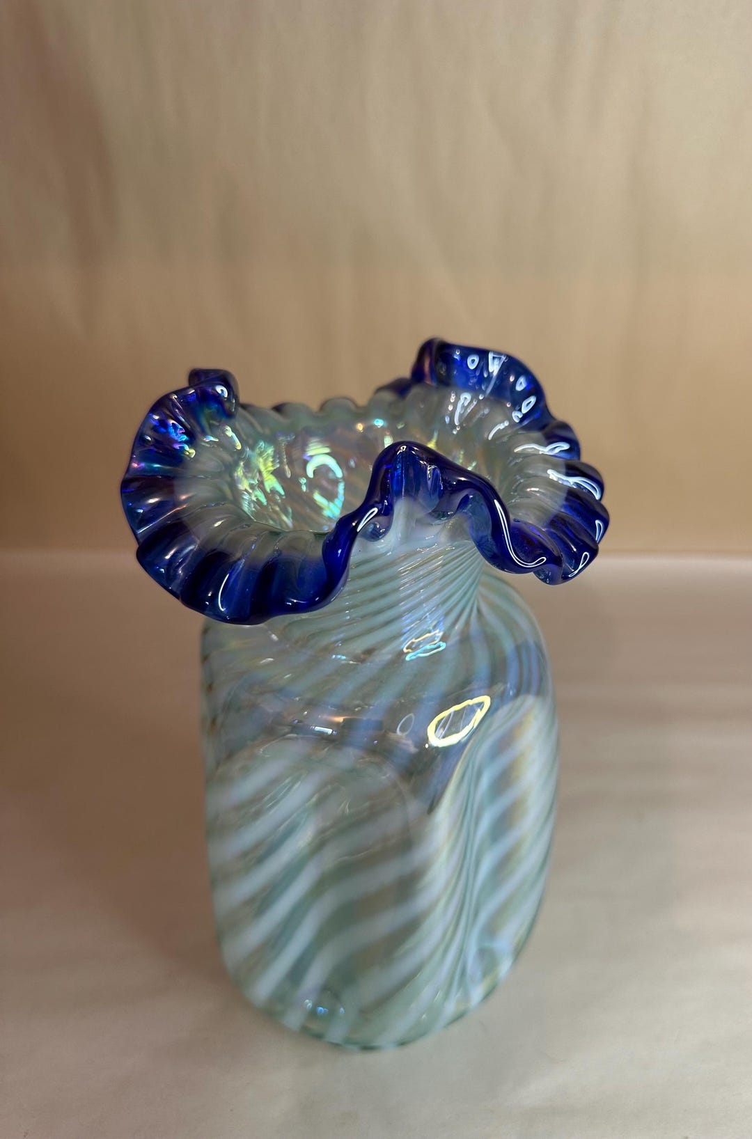 Fenton Iridescent Swirl Carnival Cobalt Swirl Poppy Vase - Etsy