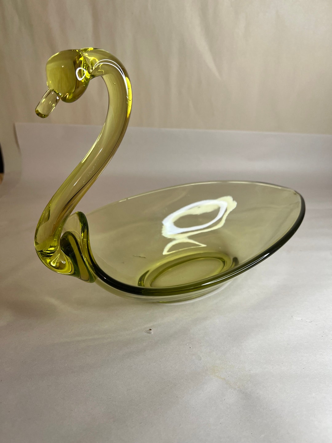 Vintage Duncan Miller Yellow Glass Large Swan - Etsy