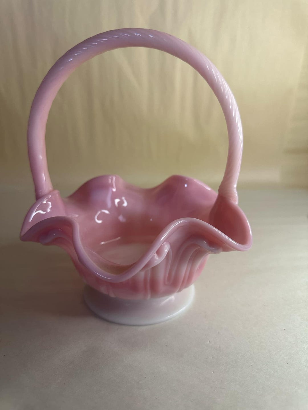 Fenton Rosaline Pink Slag Basket Applied Handle - Etsy