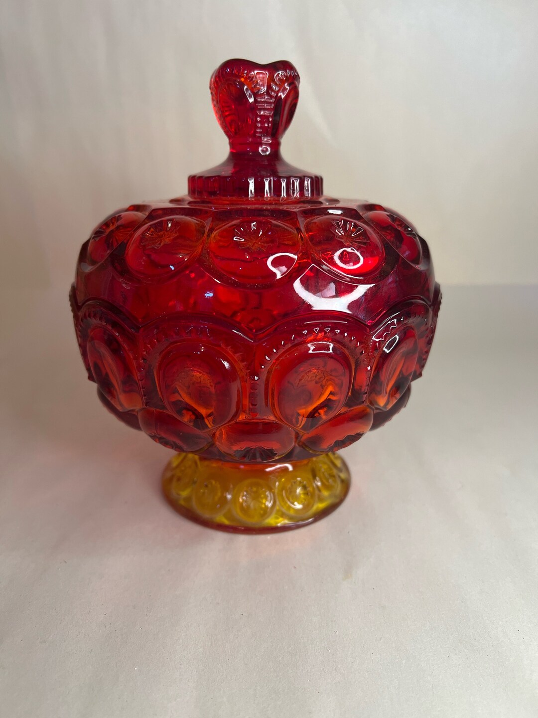 L.E. Smith Moon and Star Amberina 8” Compote - Etsy