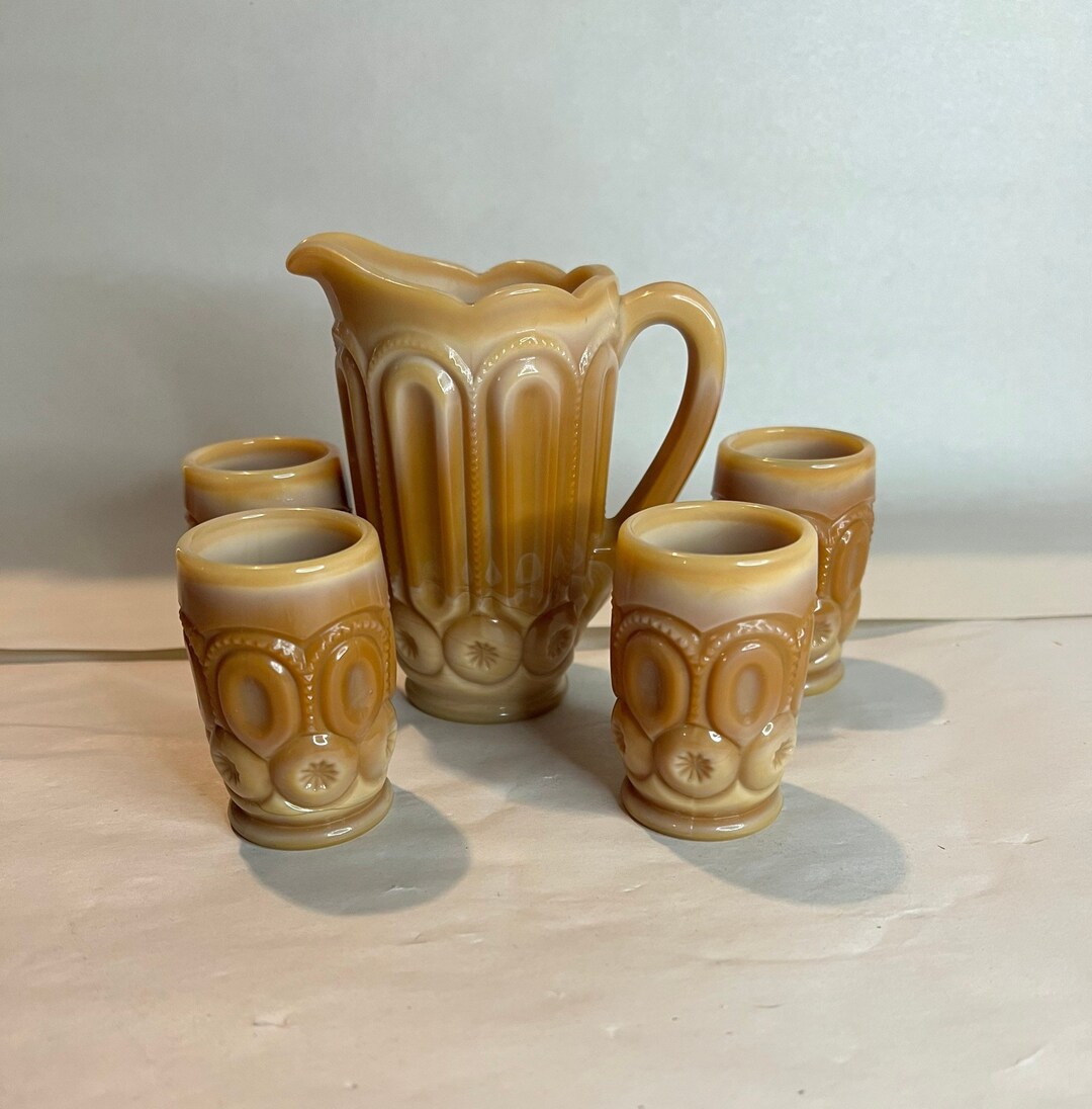 Moon and Star Mini Water Pitcher Set Brown Slag Glass - Etsy