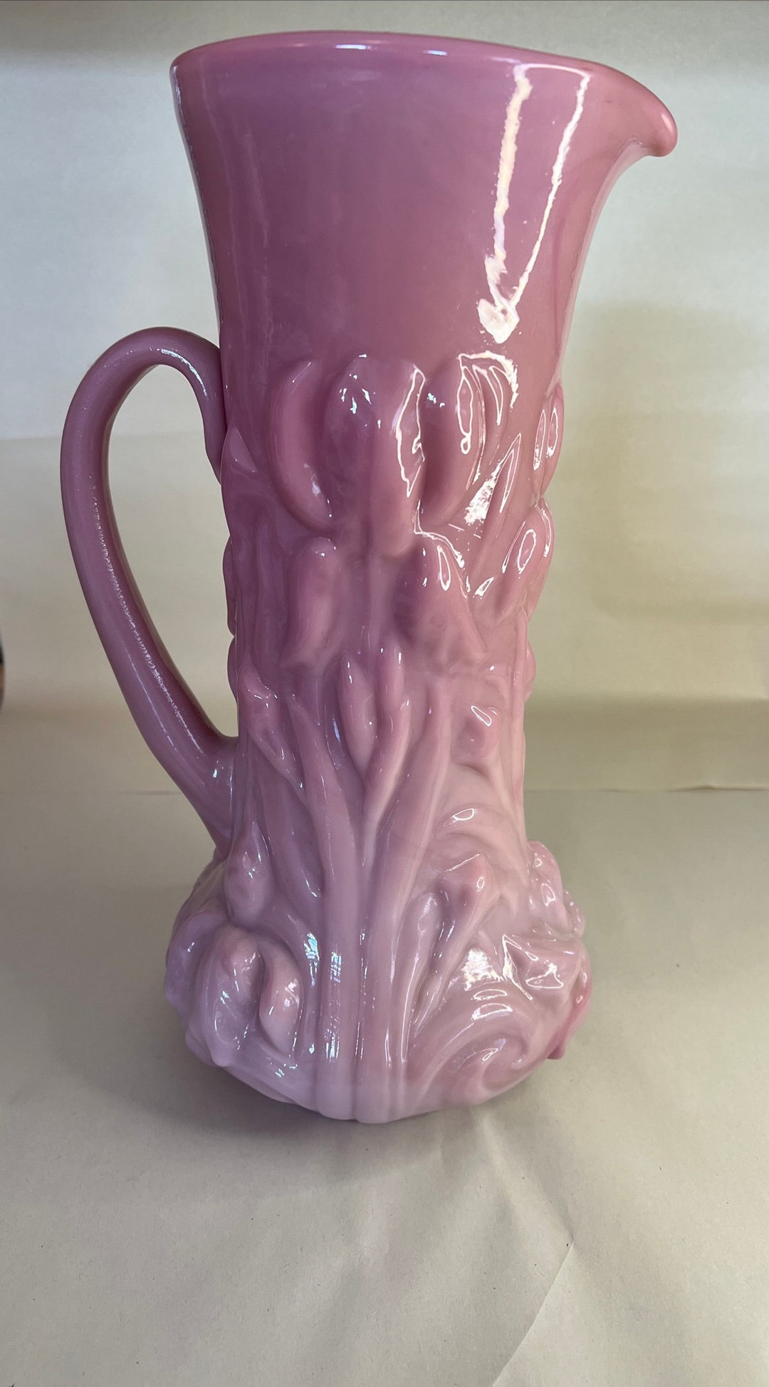 Gibson Art Glass Pink Slag Glass Heavy Iris Tankard Pitcher - Etsy
