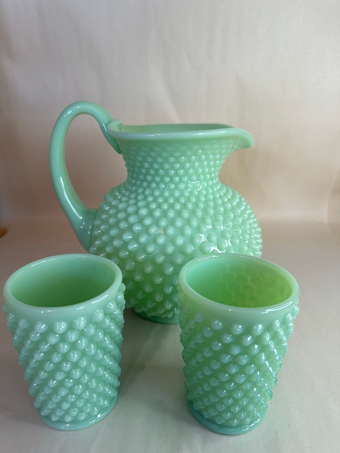 Jadeite Hobnail Large Pitcher W 2 Tumblers - Etsy