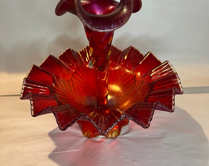 Fenton Ruby Carnival Single Vase Epergne Limited Edition Stretch Hand ...
