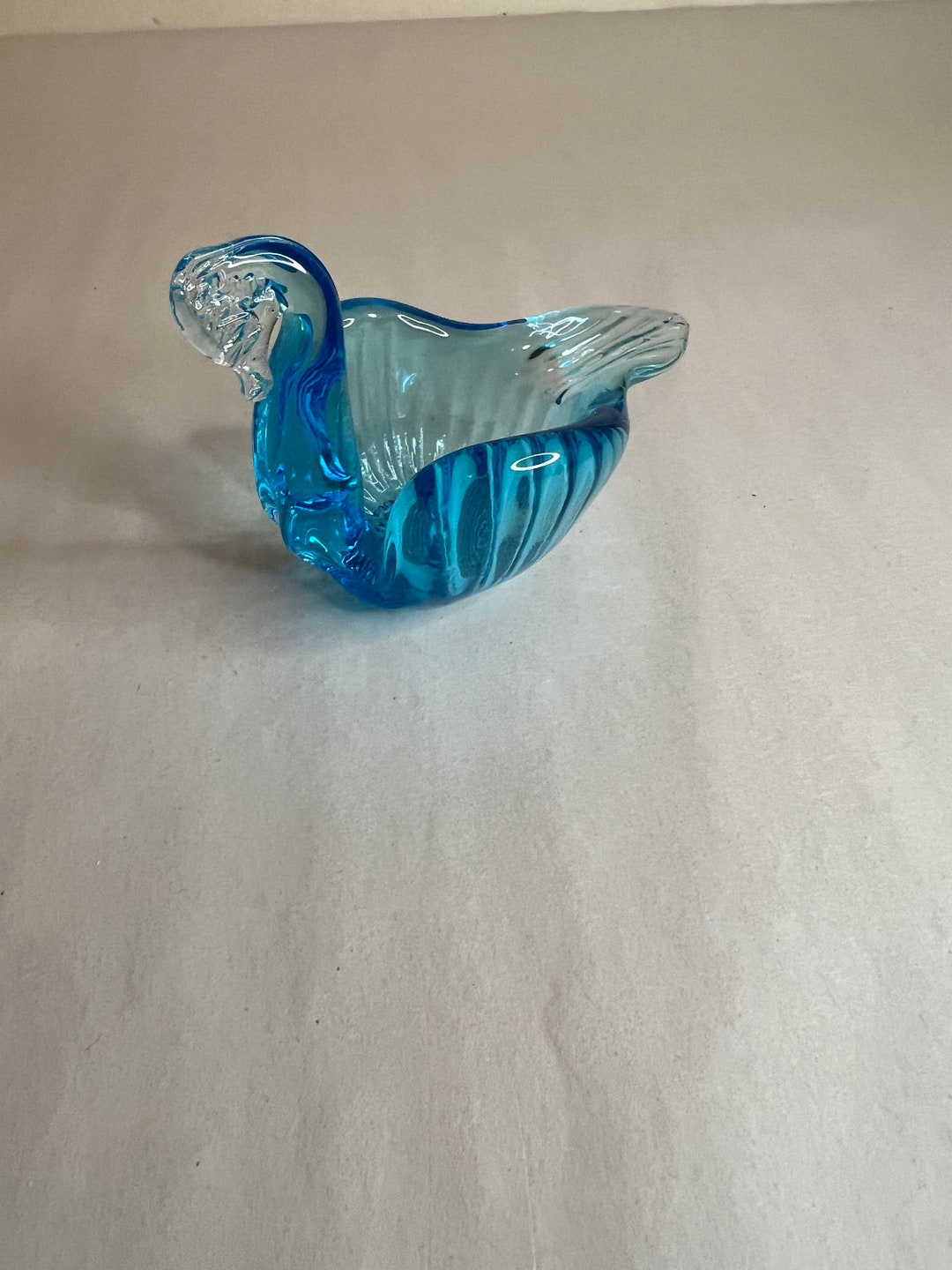 Vintage Art Glass Aqua Swan Nut Dish - Etsy