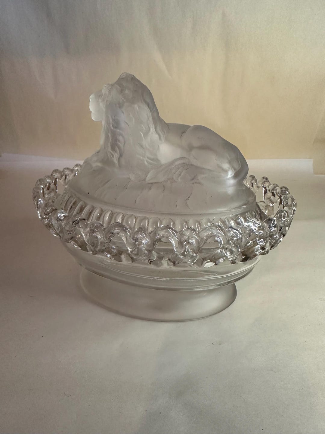 Imperial Glass Company Lion on A Nest Frosted Crystal Candy Dish - Etsy