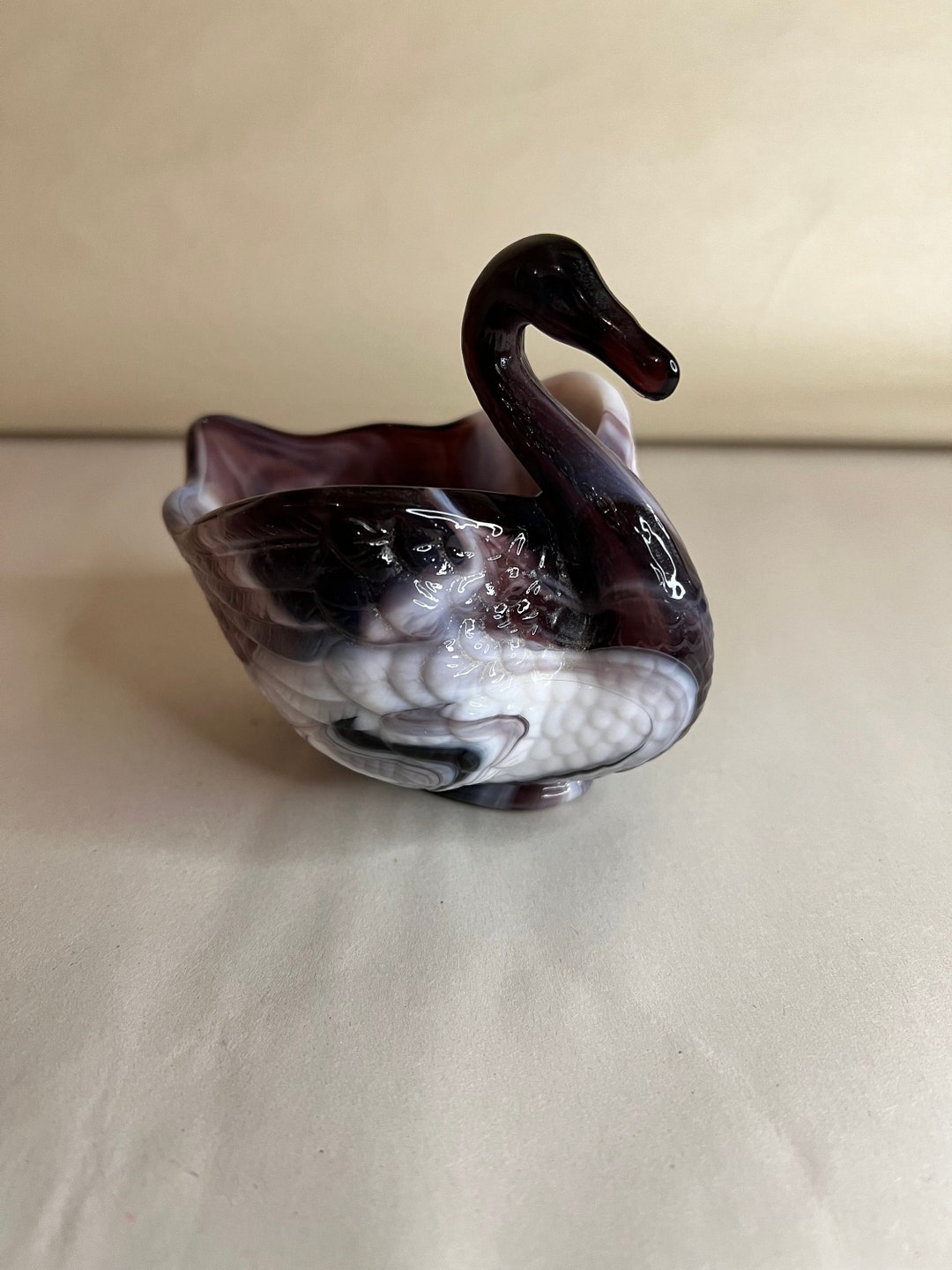 Vintage Imperial Glass Amethyst Slag Glass Swan Trinket Nut Dish - Etsy