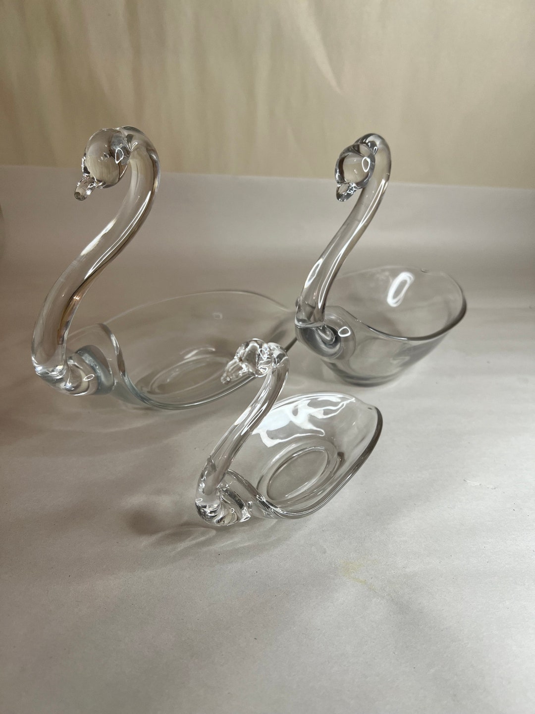 Vintage Duncan Miller Clear Glass Swans - Etsy