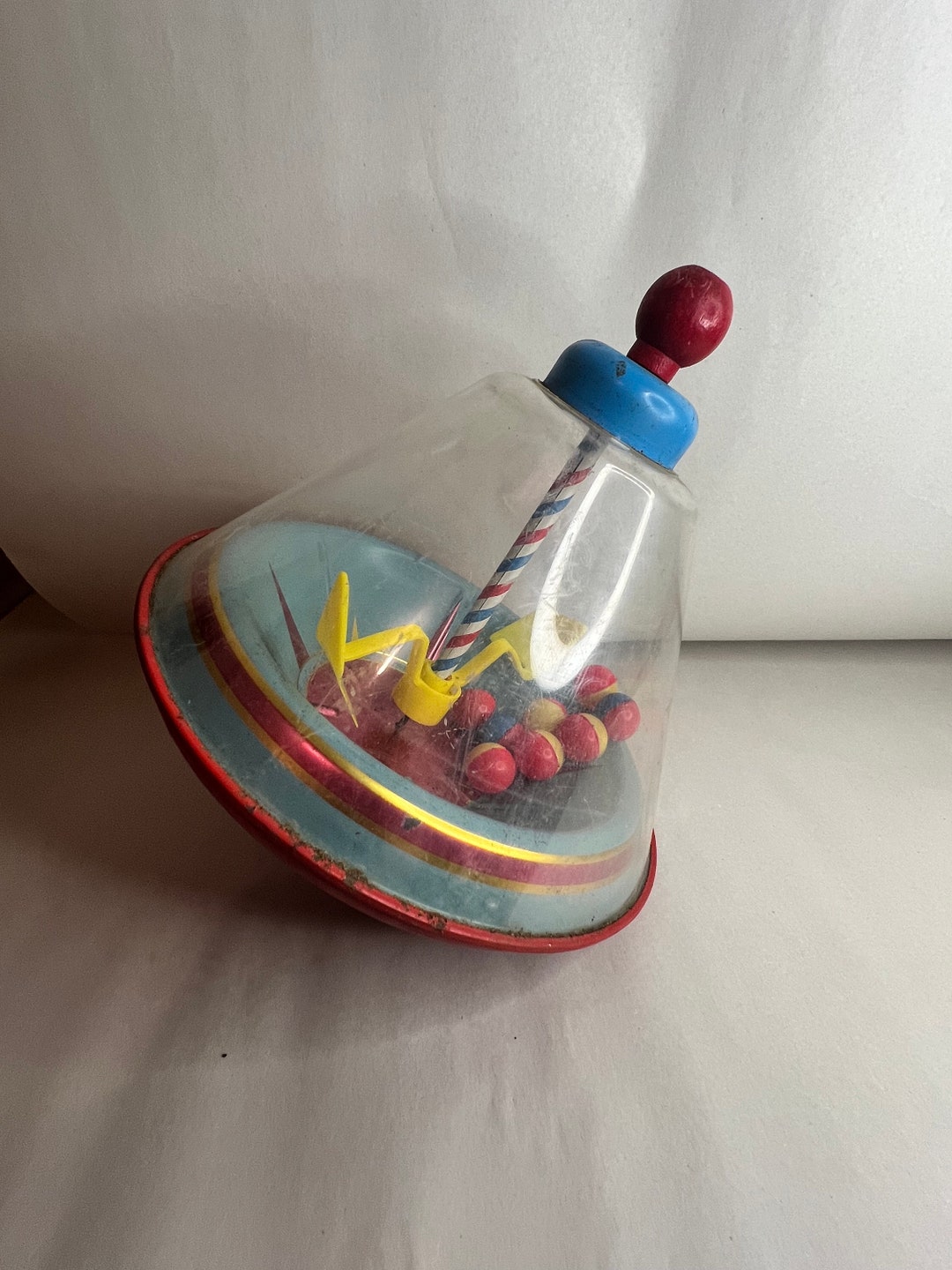 Vintage Tin and Plastic Spinning Tops Toy - Etsy