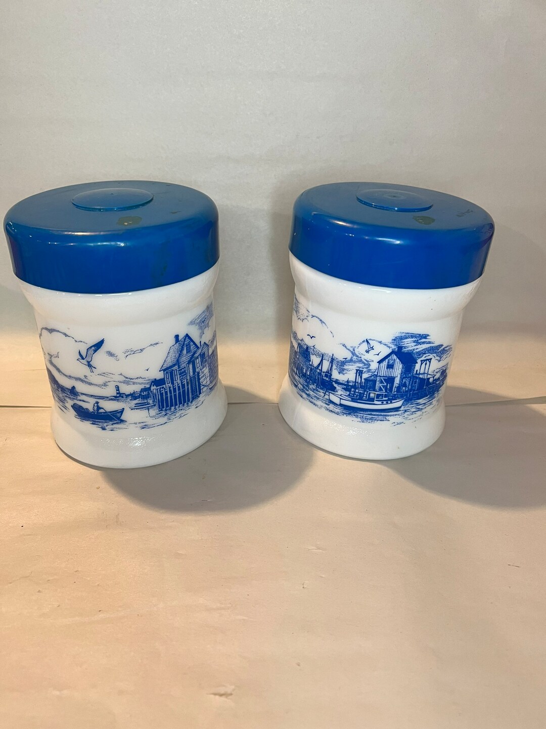 Vintage White Milk Glass Blue Delft Humidor Canister Blue Lid ...