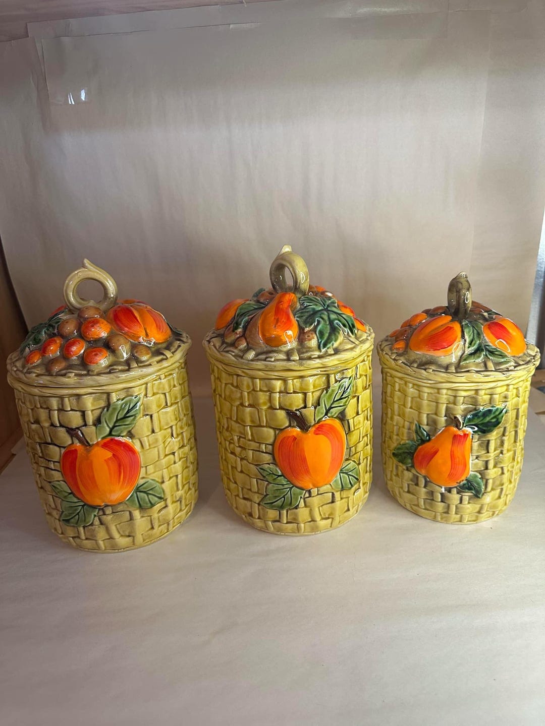 Vintage Lefton Japan Ceramic Fruit Basket Weave Canister Set - Etsy