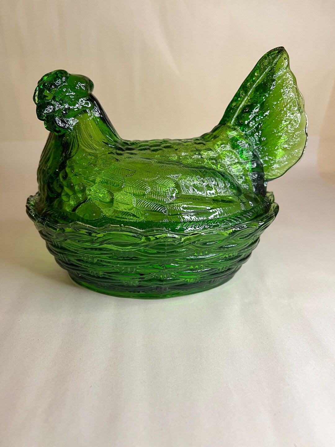 Vintage Emerald Green Large Hen on Nest - Etsy