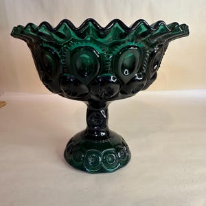 L.E. Smith Moon and Star Greenbrier Green Crimpt Footed Compote Rare ...