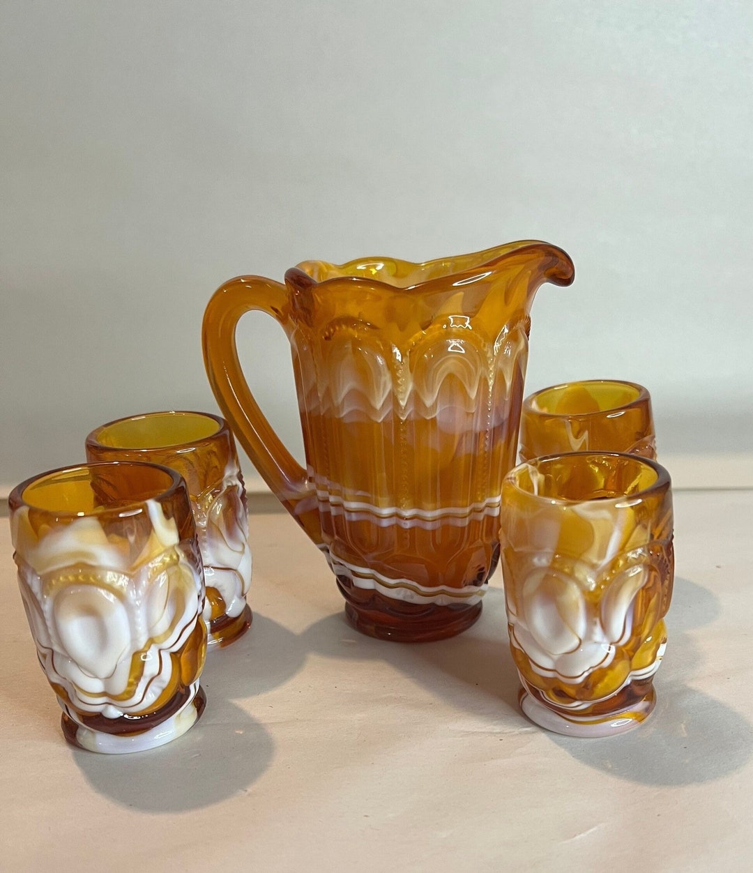 Moon and Star Amber Milk Slag Glass Mini Water Set - Etsy