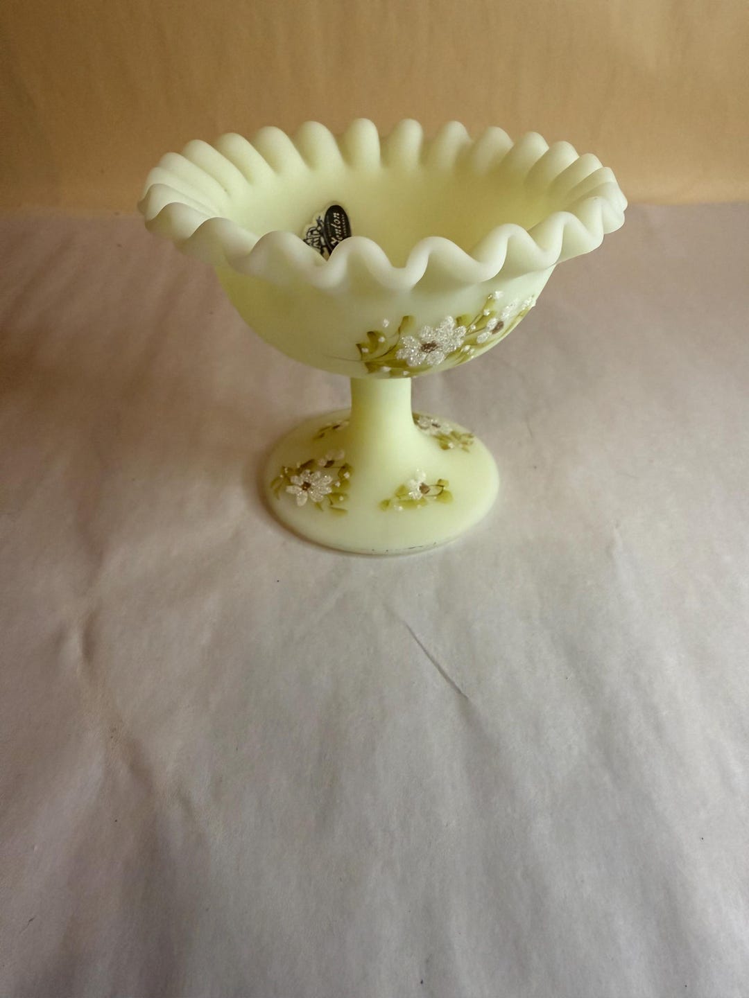 Vintage Fenton Vaseline Uranium Satin Custard Glass Open Compote - Etsy