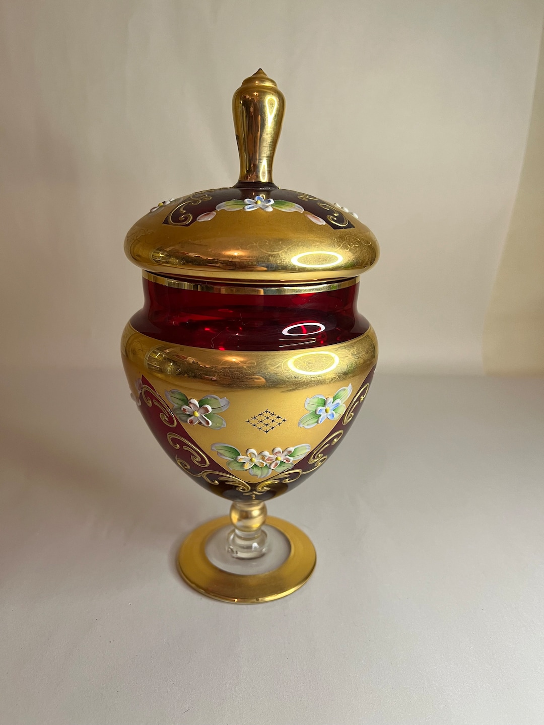 Venetian Murano Ruby and Gold Footed Jar With Lid - Etsy