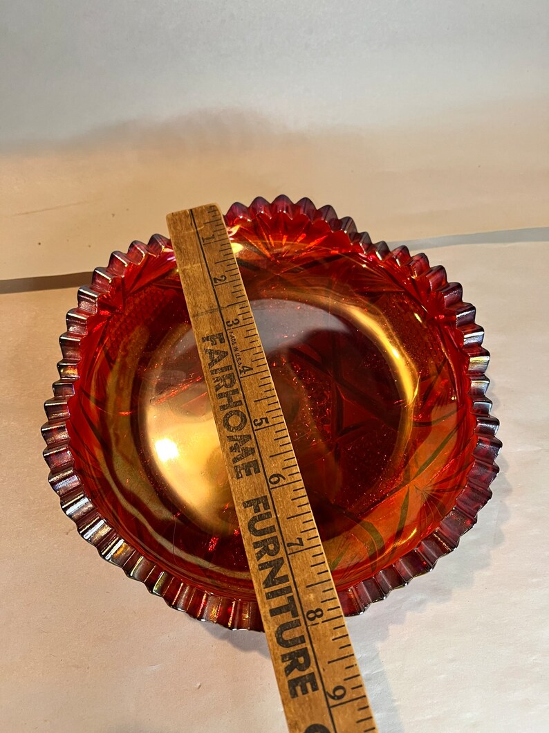LE Smith Iridescent Cadmium Ruby Red Carnival Sawtooth Glass Bowl - Etsy
