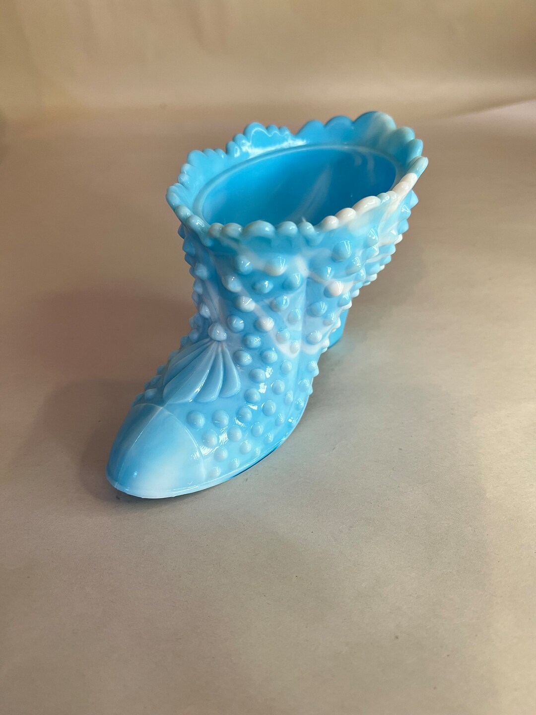 Fenton Robin Egg Blue Slag Glass Hobnail Shoe Candy Dish Trinket Box - Etsy