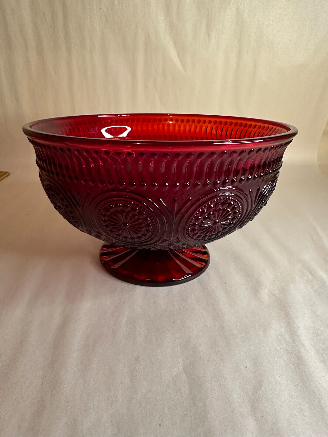 Vintage Large Ruby Footed Serving Bowl - Etsy